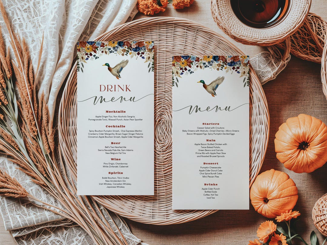 Mallard Duck Menu Template - Rustic Duck Hunting Baby Shower - A Little ...