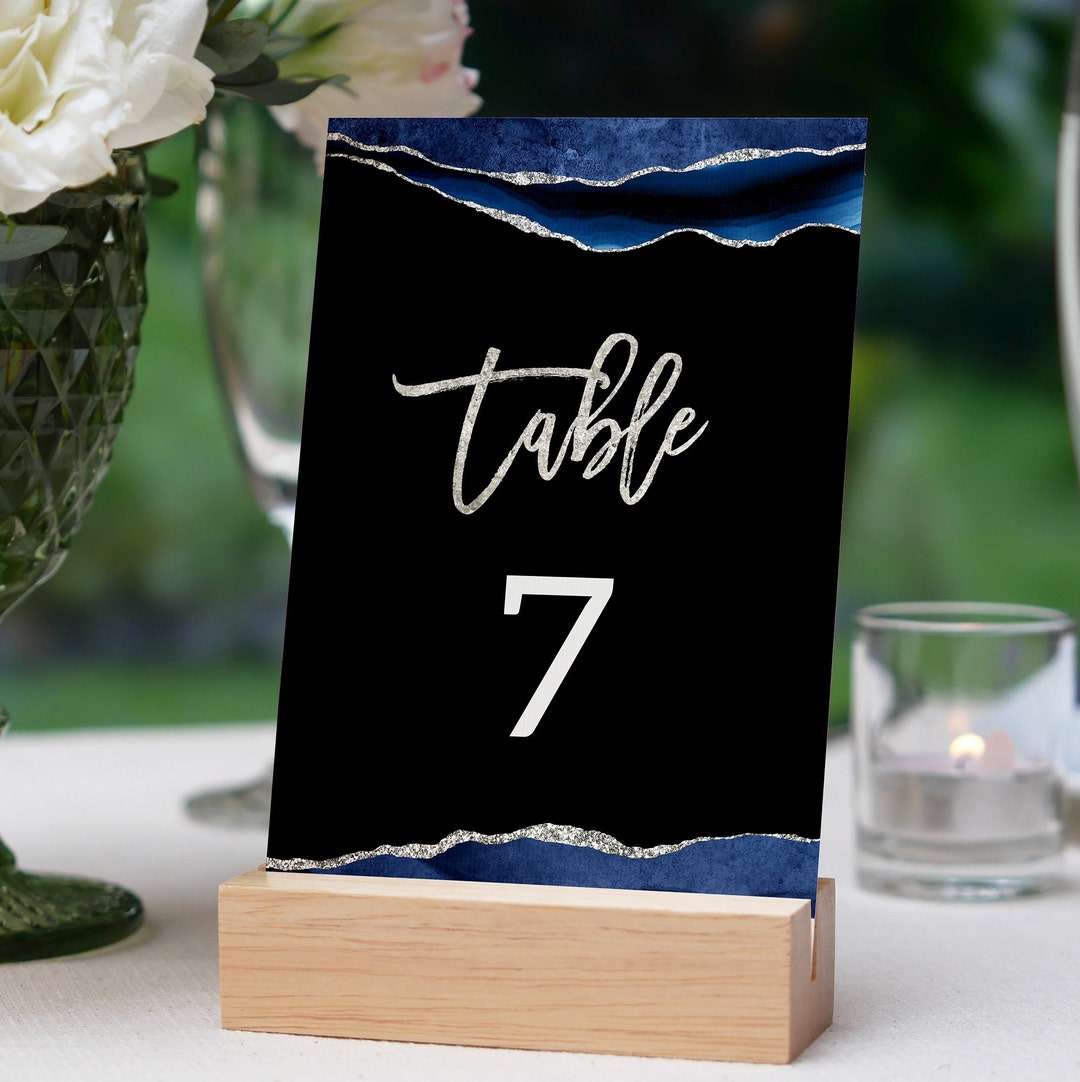 Blue and Silver Table Numbers Template, Reception Table Numbers ...