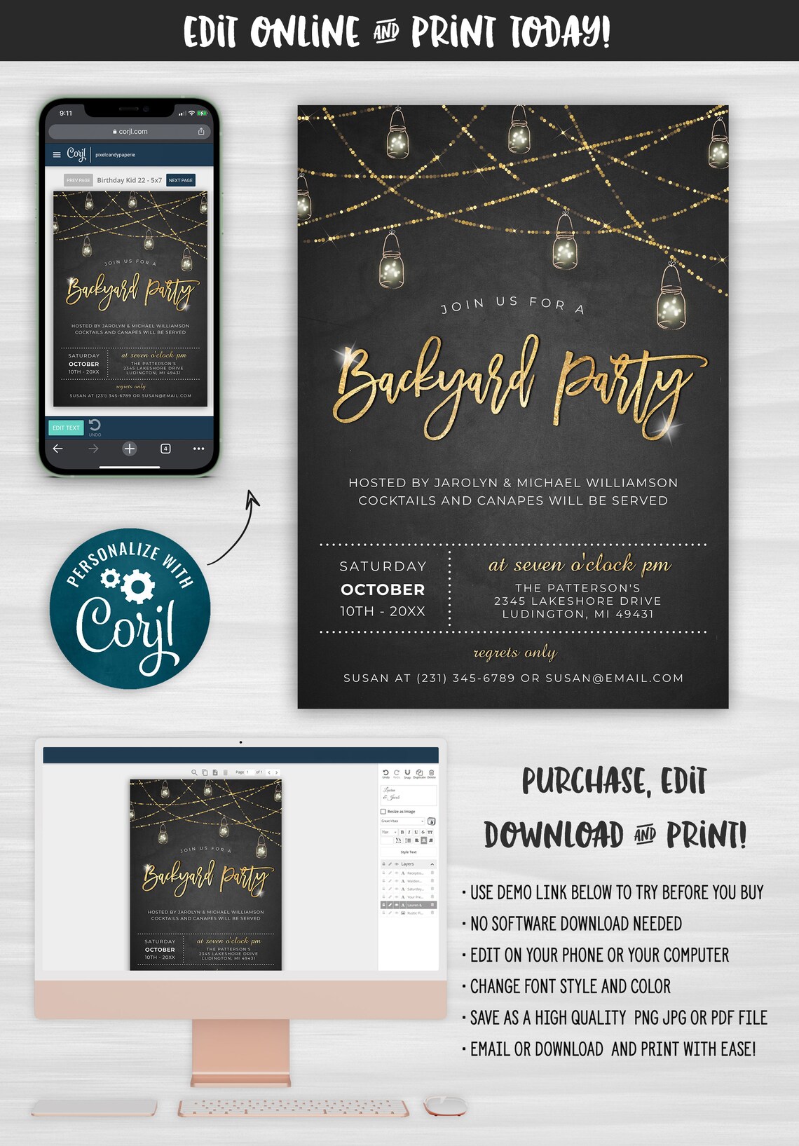 Rustic Backyard Party Invitation Template Outdoor Party - Etsy