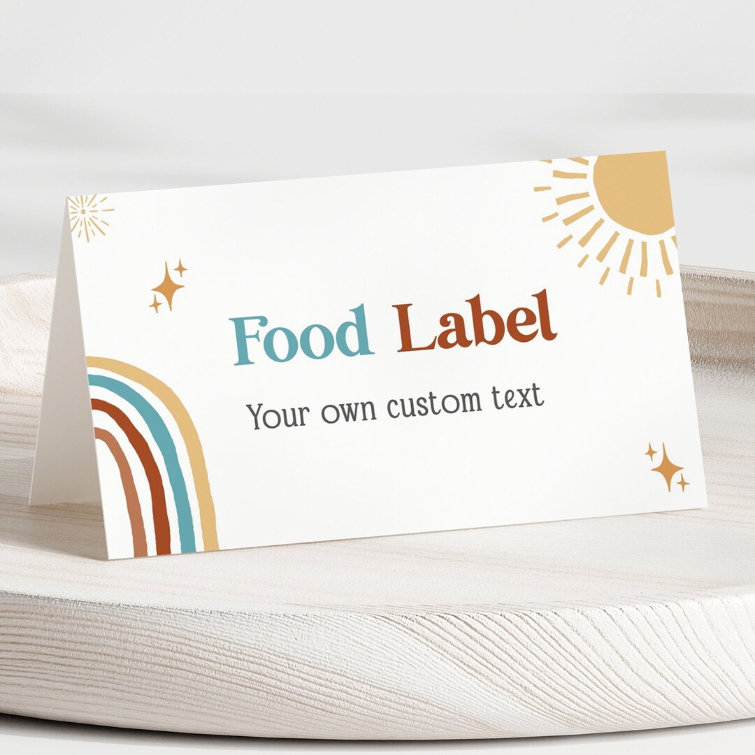 Editable Boho Sunshine Food Label Tent Card Template Boho Retro ...