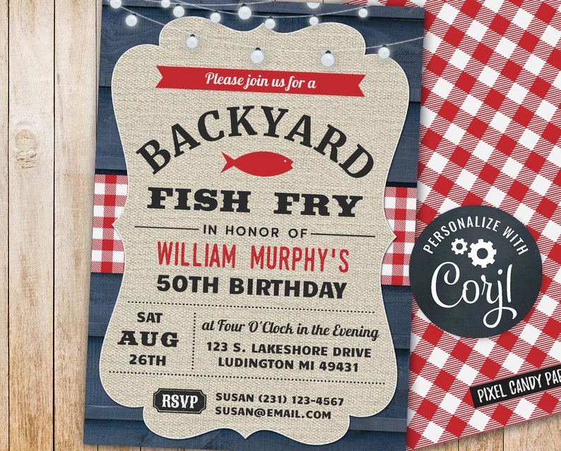 50th Back Yard Fish Fry Invitation Birthday Party Invite - Etsy