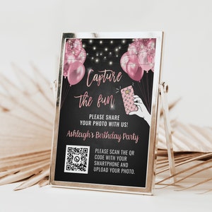 Pink Birthday QR Code Sign Template - Capture the Fun - Digital Instant ...
