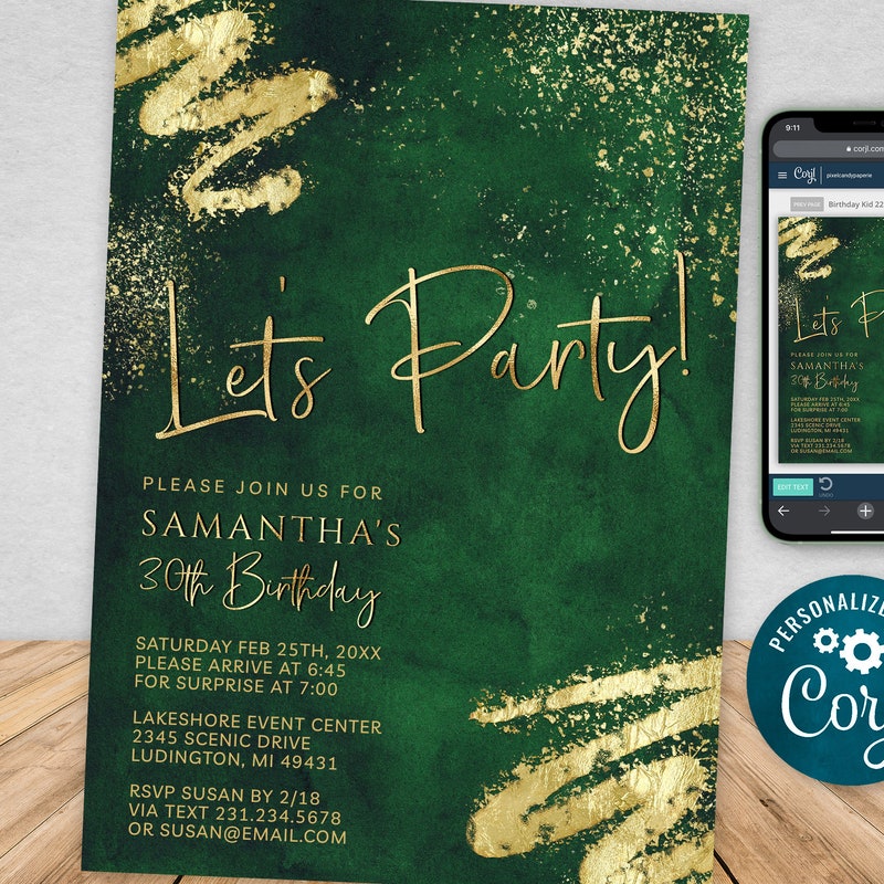 Green Party Invitations - Etsy