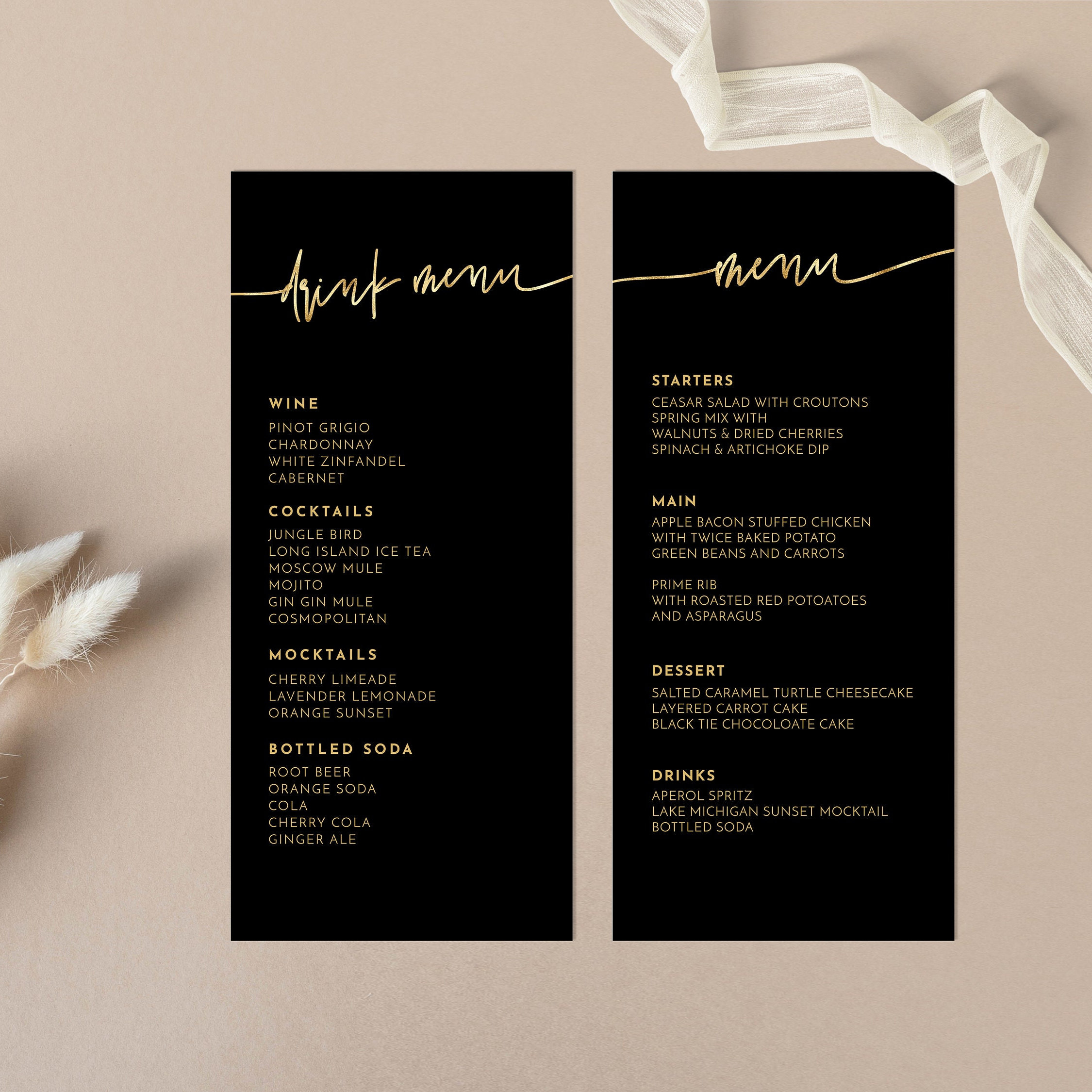 Editable Modern Black and Gold Menu Card Menu Template and - Etsy Australia