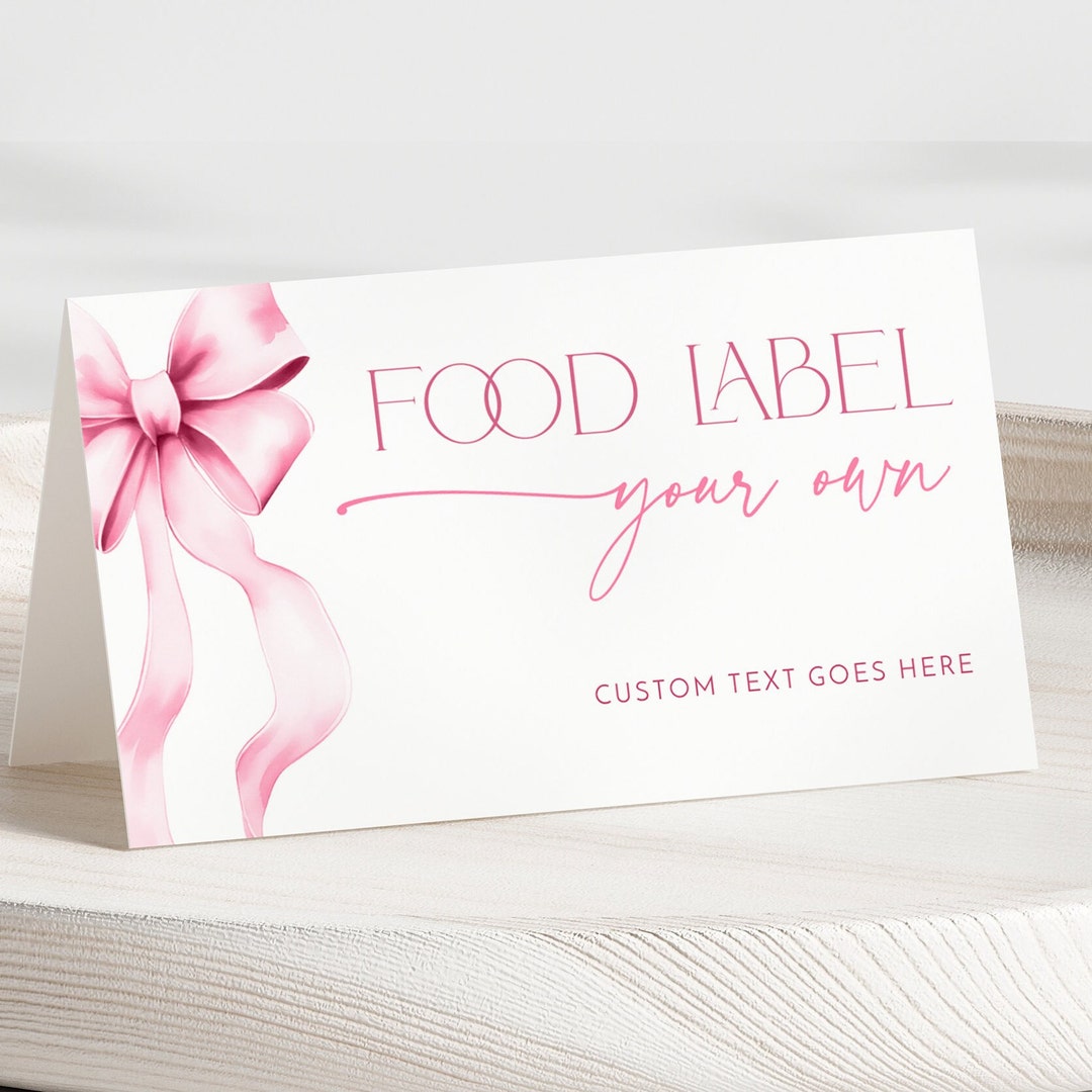 Pink Bow Bridal Shower Food Label Tent Card Template Editable Food Tag ...