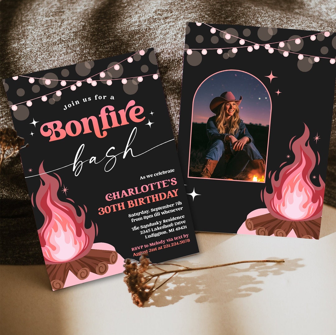 Modern Backyard Bonfire Invitation - Campfire Birthday Party - Outdoor ...