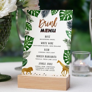 Safari Bar Menu - Drink Sign - Alcohol List - Jungle Safari Party ...