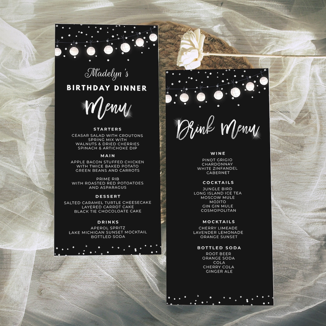 Editable Menu Template and Drink Menu Event Menu Template, Black and ...