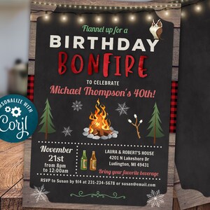 Rustic Backyard Bonfire Birthday Invitation, Campfire Birthday Party ...