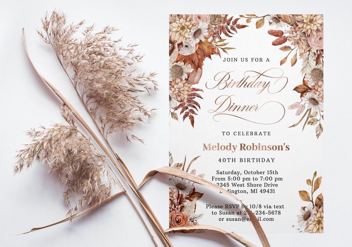 Autumn Birthday Invitation Fall Birthday Dinner Invite - Etsy