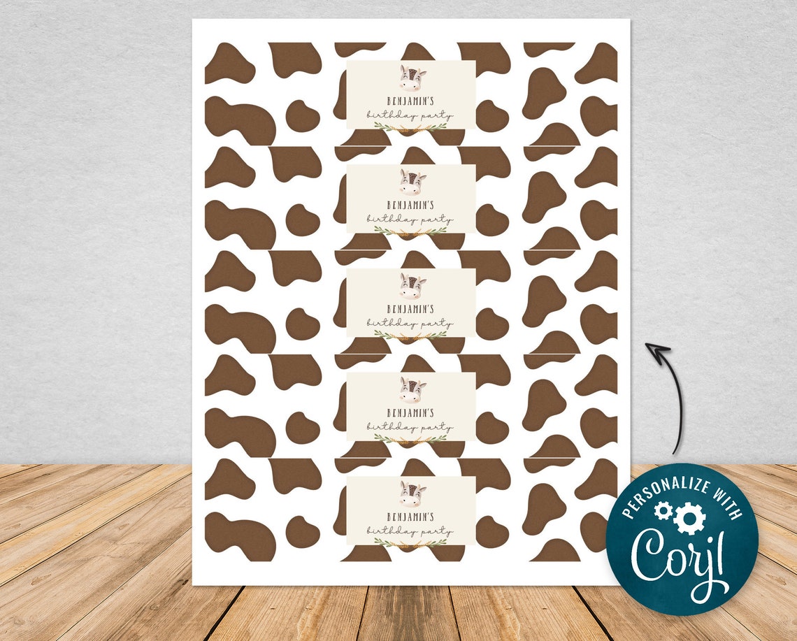 Editable Cow Party Water Bottle Label Template Cow Birthday | Etsy