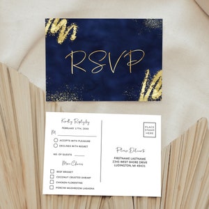 Editable RSVP Card Template With Menu Choices, Rsvp Post Card - Navy ...