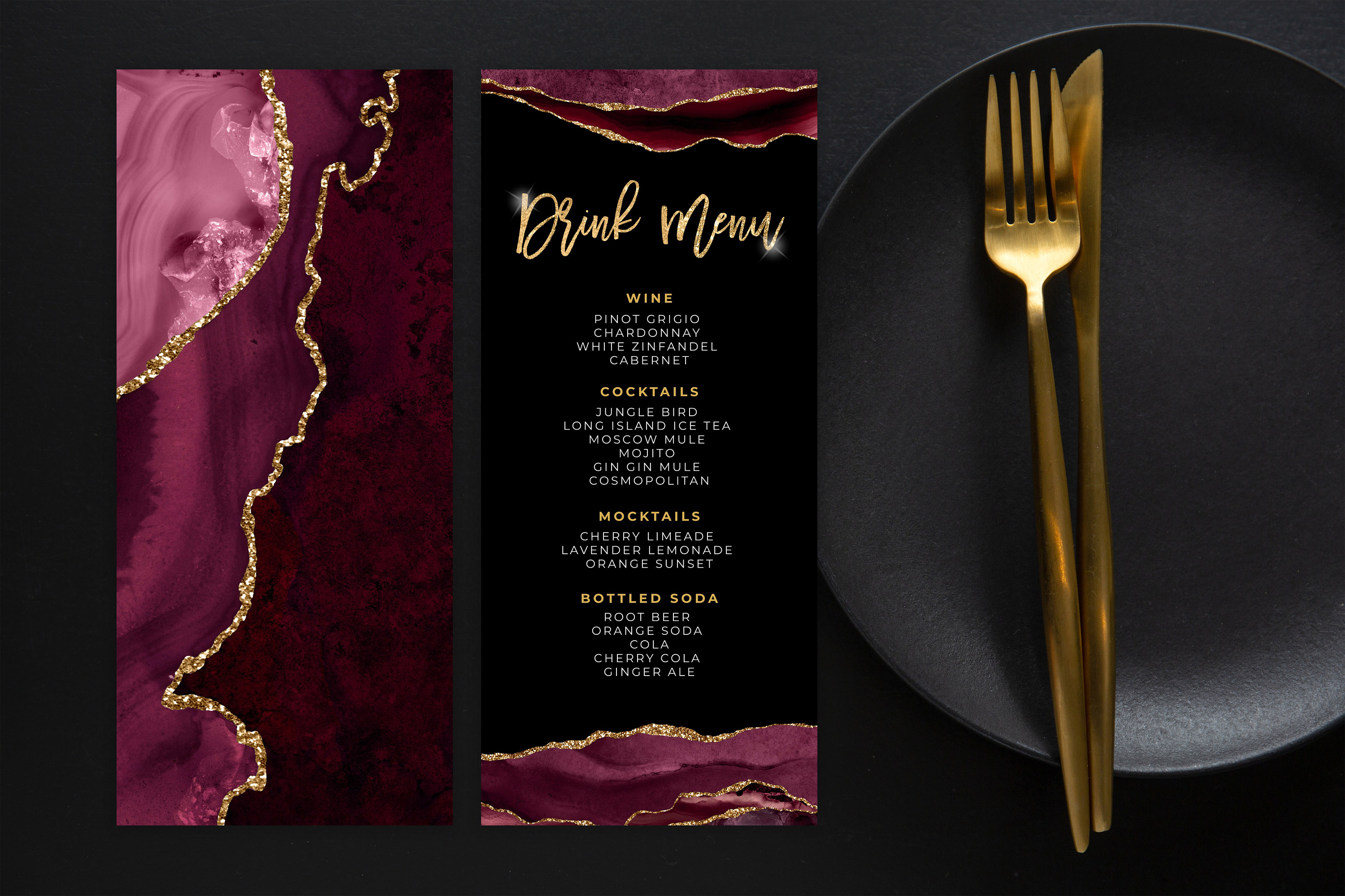 Burgundy Red and Gold Menu Template and Drink Menu Event Menu Template ...