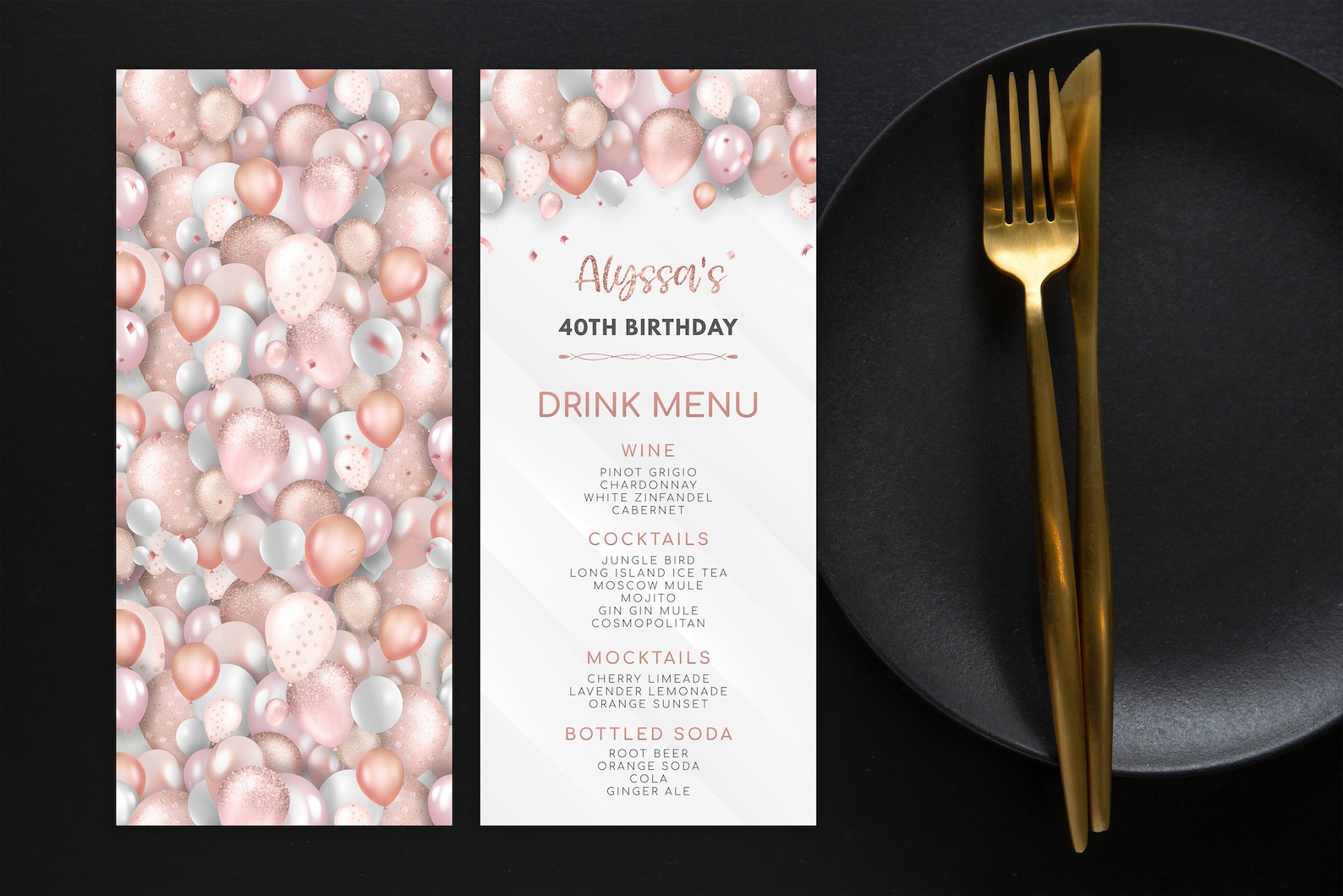 Rose Gold Menu Card - Menu Template and Drink Menu Event Menu Template ...