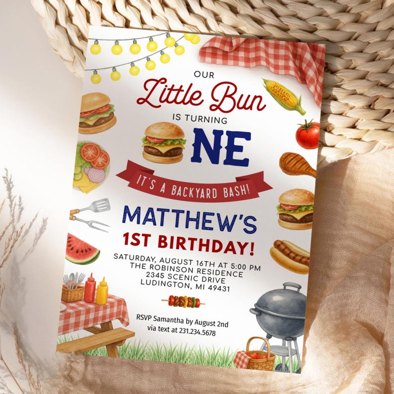 BBQ 1st Birthday Invitation – Boy 1st Birthday Invite - Cookout Party ...