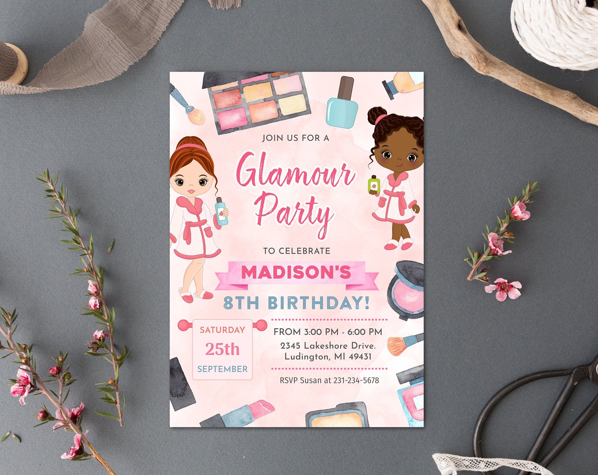 Spa Makeup Party Invitation Girls Birthday Invitation | Etsy