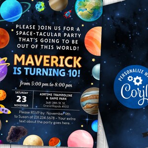Planet Birthday Invitation, Outer Space Party Invite, Space Themed ...