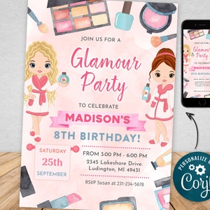 Spa Makeup Party Invitation Girls Birthday Invitation | Etsy