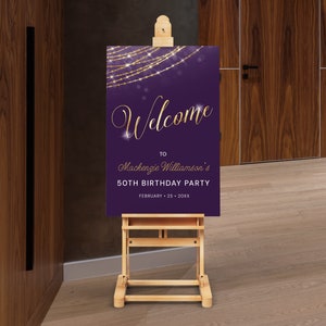 Purple and Gold Welcome Sign Template Birthday Welcome Poster Template ...