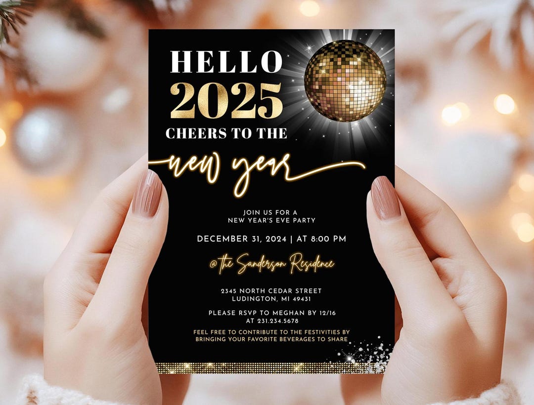 Editable New Years Eve Invitation - 2025 New Year’s Party Invite - Gold ...