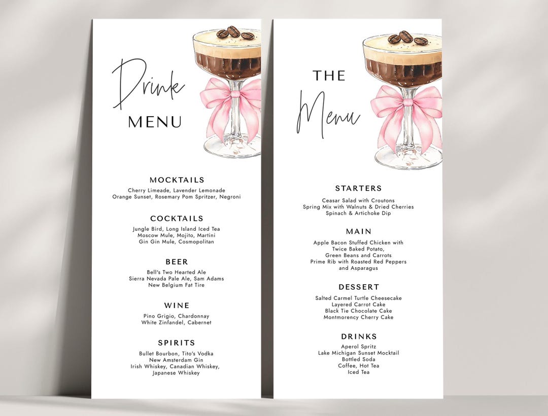 Pink Bow Espresso Martini Bar Menu Drink Menu Food Menu Template A Tini ...