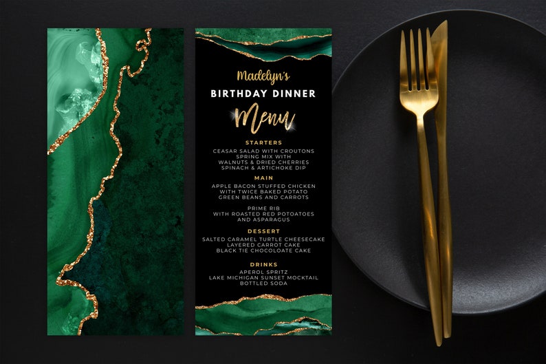 Green and Gold Menu Card Menu Template and Drink Menu Event - Etsy