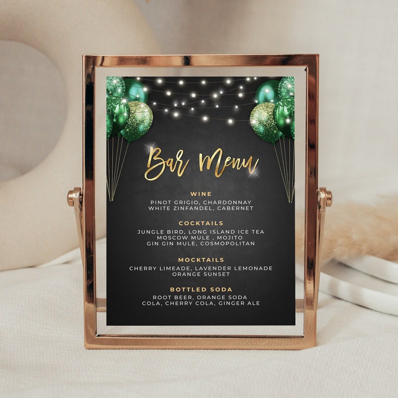 Emerald Green and Gold Bar Menu Template - Drink Menu Event Menu ...