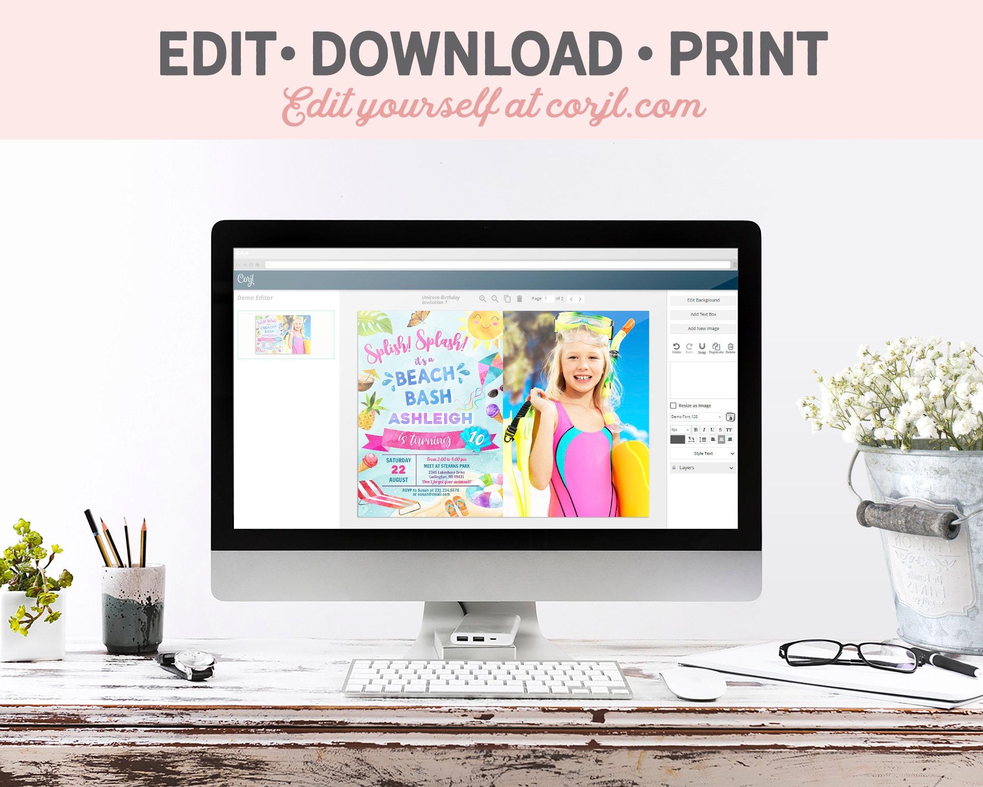 Digital and Printable Beach Party Photo Invitation Beach Theme | Etsy