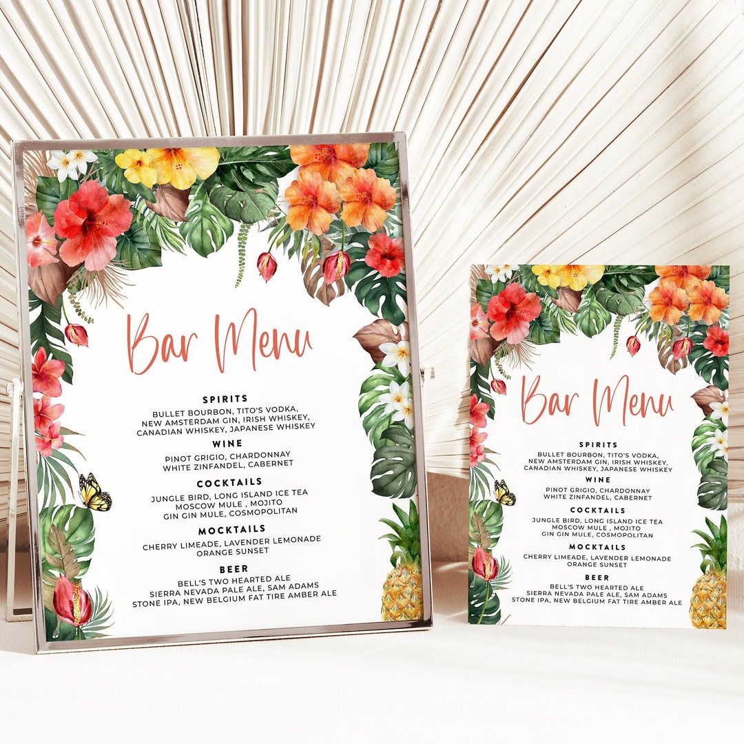 Aloha Luau Bar Menu Template - Luau Drink Menu Template - Tropical ...