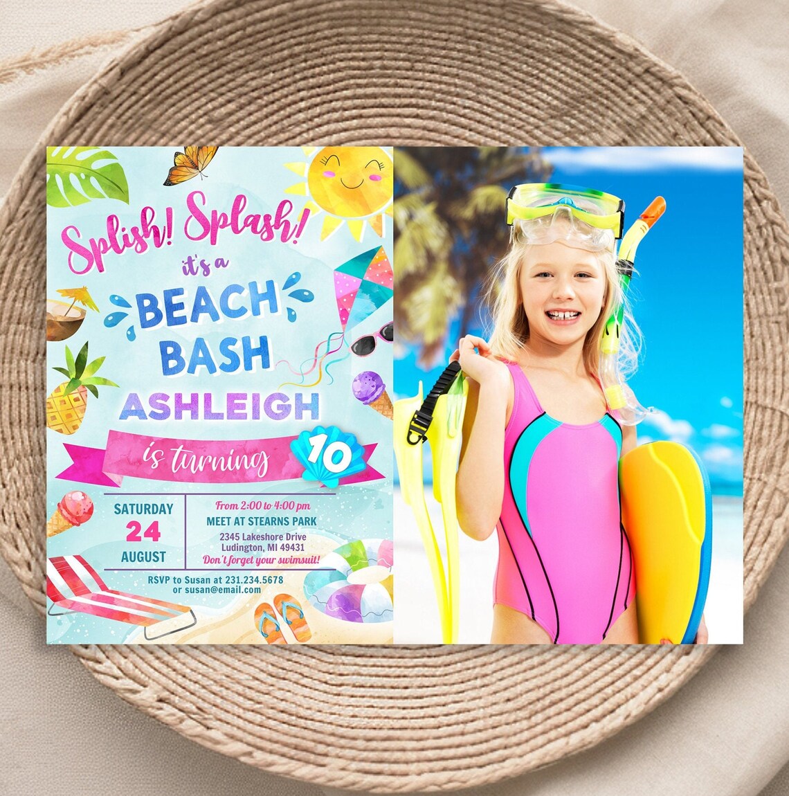 Digital and Printable Beach Party Photo Invitation Beach Theme Party ...
