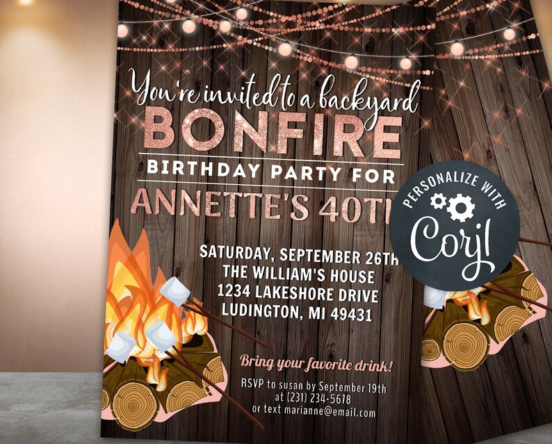 Rustic Backyard Bonfire Invitation Campfire Birthday Party - Etsy