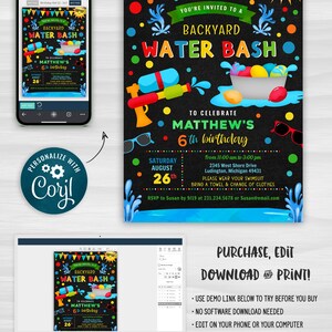Water Gun Birthday Invitation Boy Birthday Digital Printable Evite ...