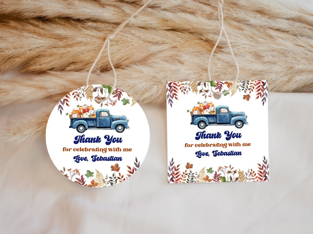 Editable Fall Pumpkin Truck Favor Tags Template Circle Square Little ...