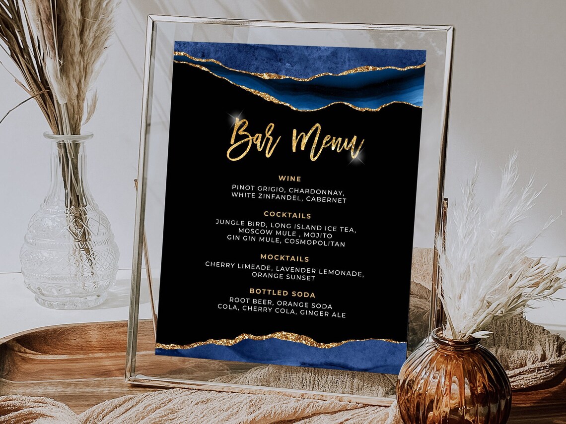 Blue and Gold Bar Menu Template - Drink Menu Event Menu Template ...