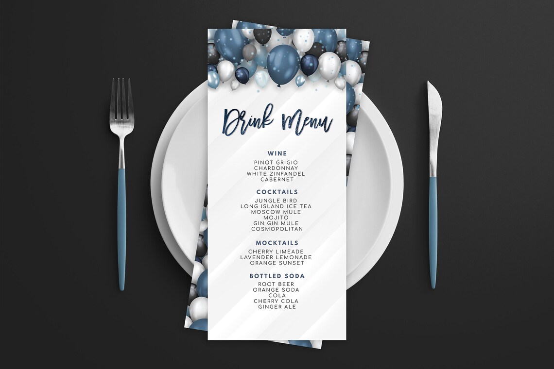 Blue & White Menu Card Menu Template and Drink Menu Event - Etsy