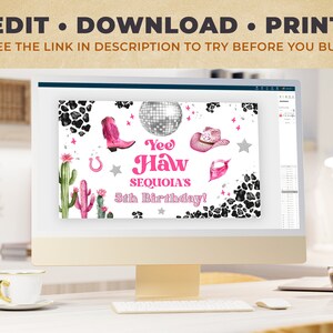 Editable Space Cowgirl Birthday Party Gable Box Label Template - Pink ...