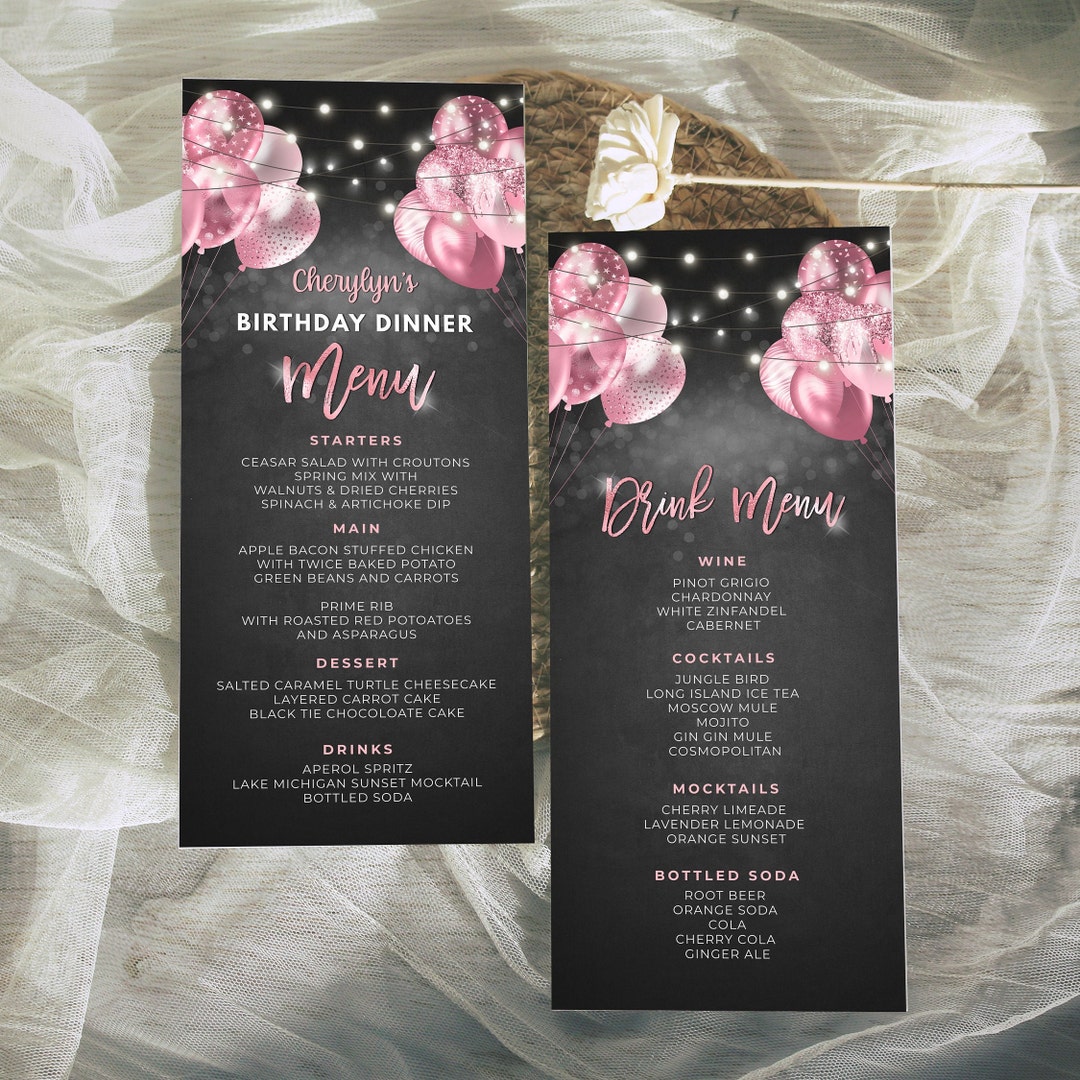 Pink and Black Menu Card - Menu Template and Drink Menu Event Menu ...