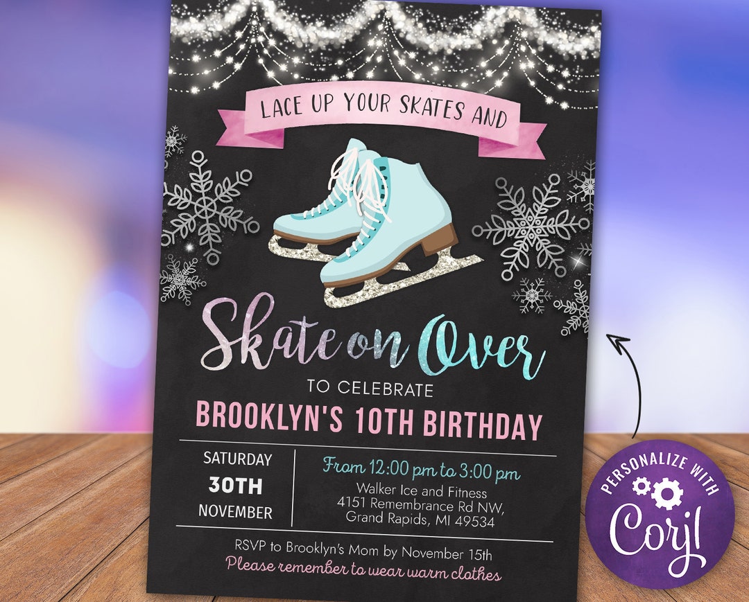 Ice Skating Birthday Invitation Ice Skating Birthday Party Invite Pink ...