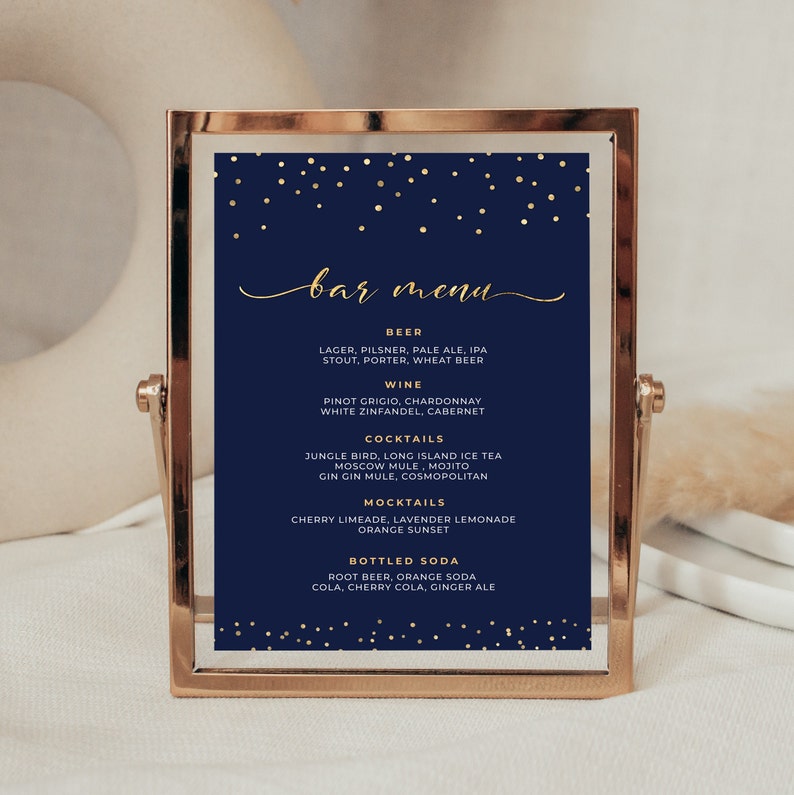 Navy Blue and Gold Bar Menu Template - Drink Menu Event Menu Template ...