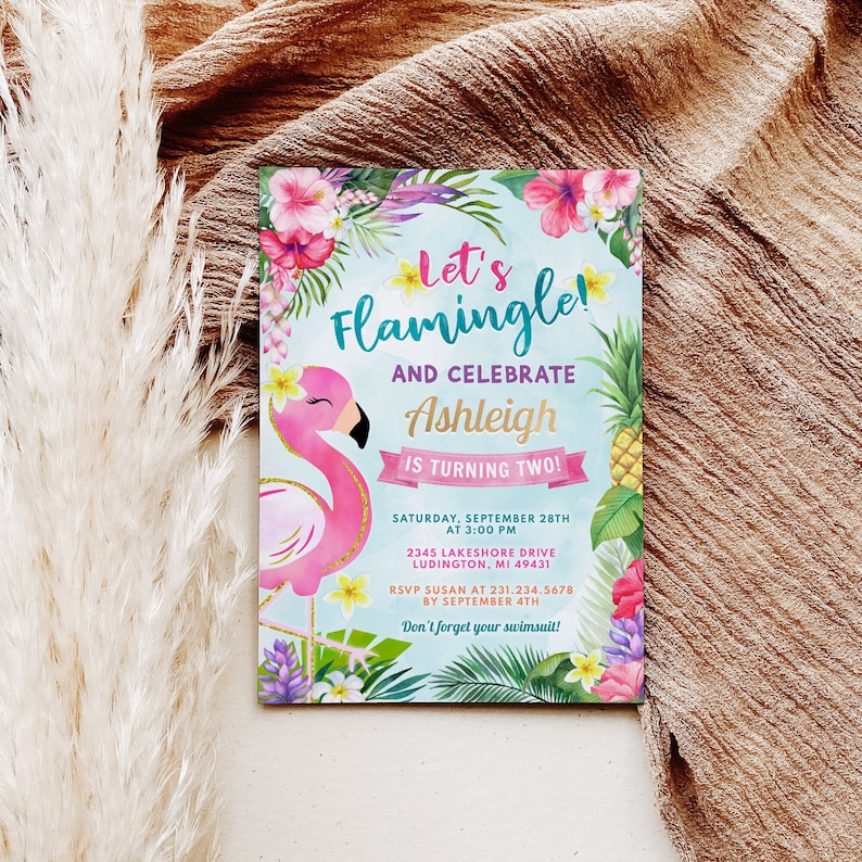 Digital and Printable Flamingo Birthday Party Invitation Flamingo Theme ...