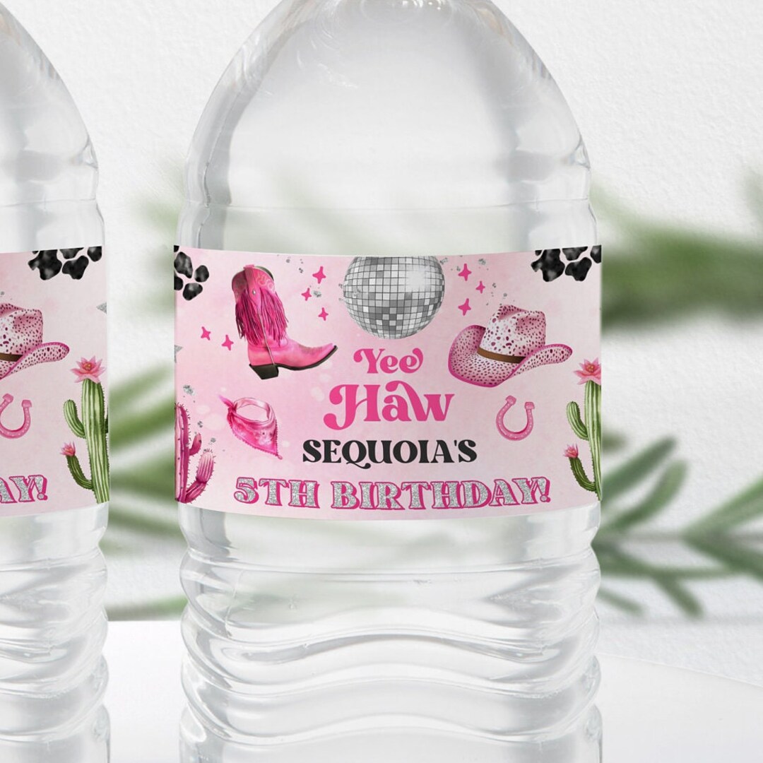 Editable Space Cowgirl Water Bottle Label Template - Pink Disco Cowgirl ...