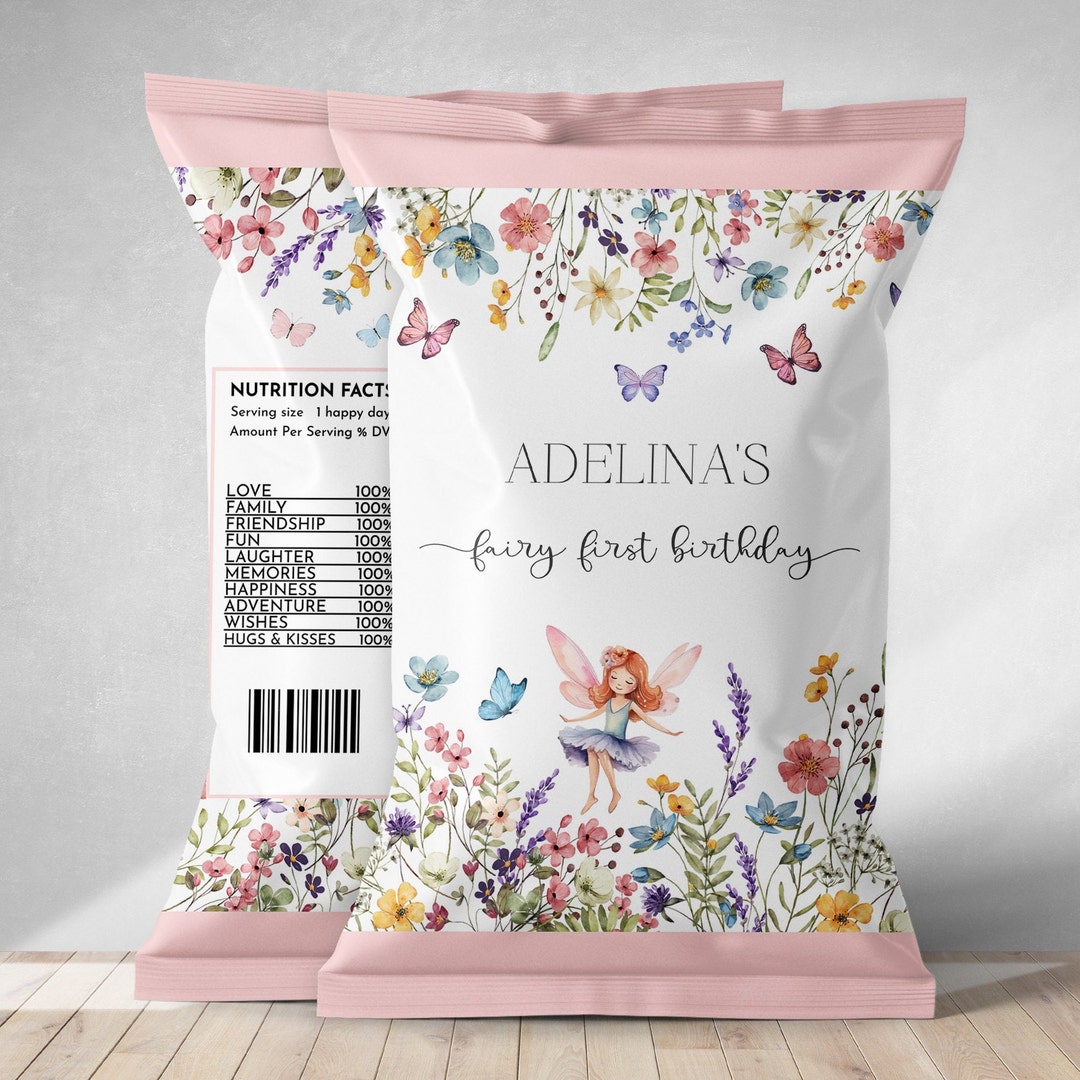 Fairy First Birthday Chip Bag Wrapper Template Girls 1st Birthday ...