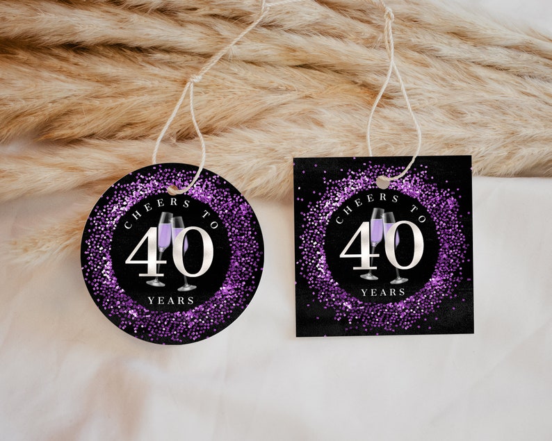 Purple and Silver Favor Tag Template - Gift Tag Template, Glitter ...
