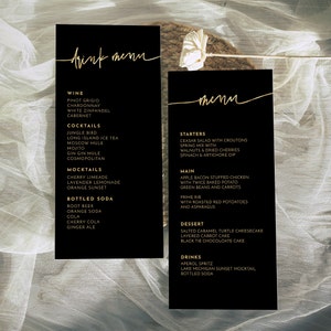 Editable Modern Black and Gold Menu Card - Menu Template and Drink ...