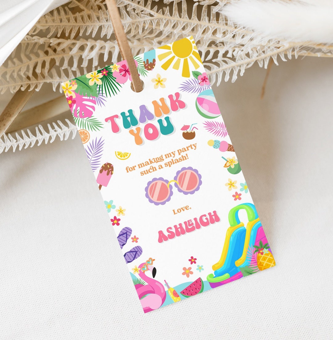 Summer Waterslide Birthday Party Favor Tag Thank You - Tropical Theme ...