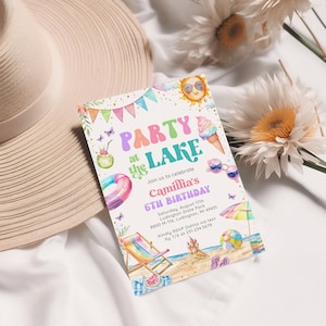 Lake Party Birthday Invitation Template - Party at the Lake - Girly ...