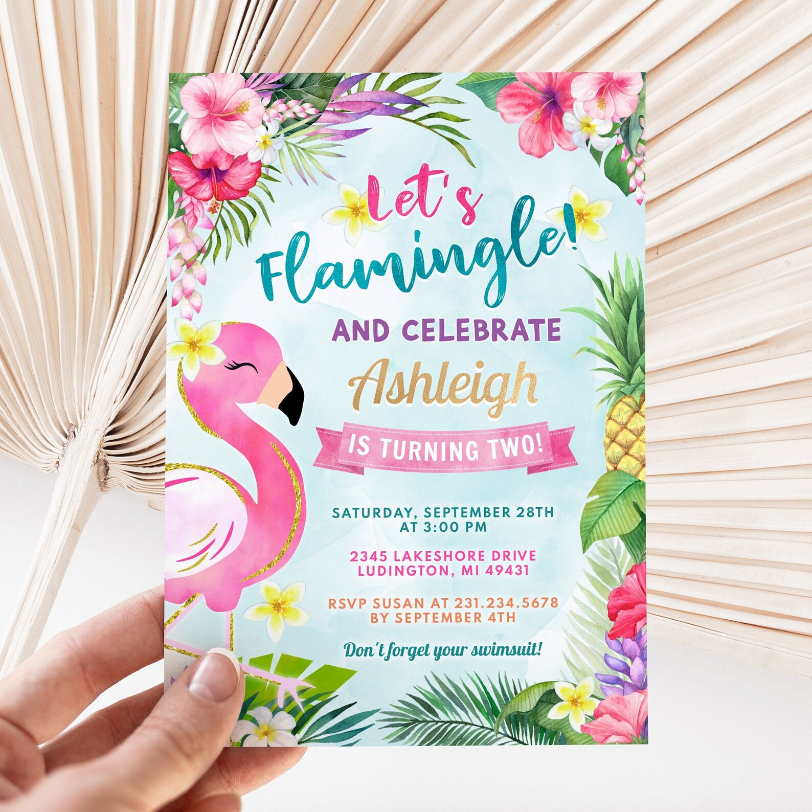 Digital and Printable Flamingo Birthday Party Invitation Flamingo Theme ...