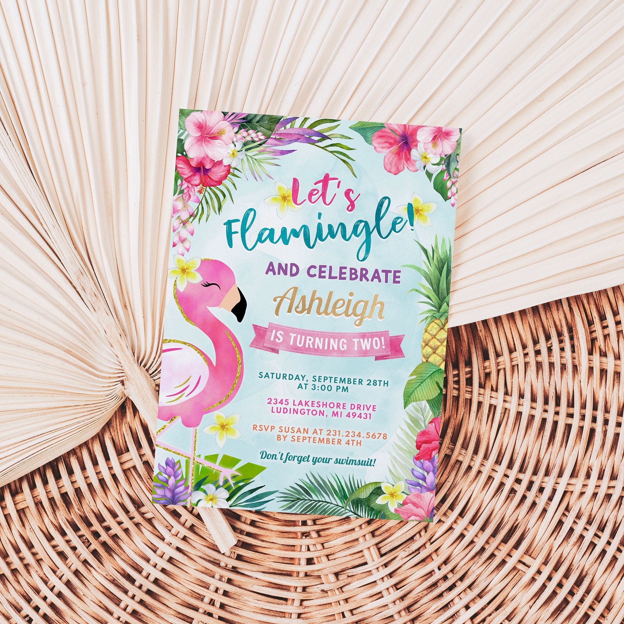 Digital and Printable Flamingo Birthday Party Invitation Flamingo Theme ...