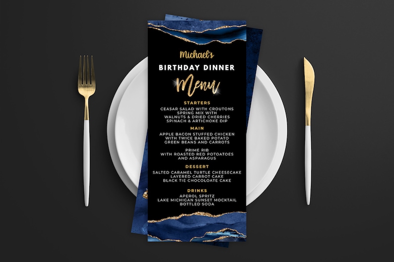 Blue and Gold Menu Card - Menu Template and Drink Menu Event Menu ...
