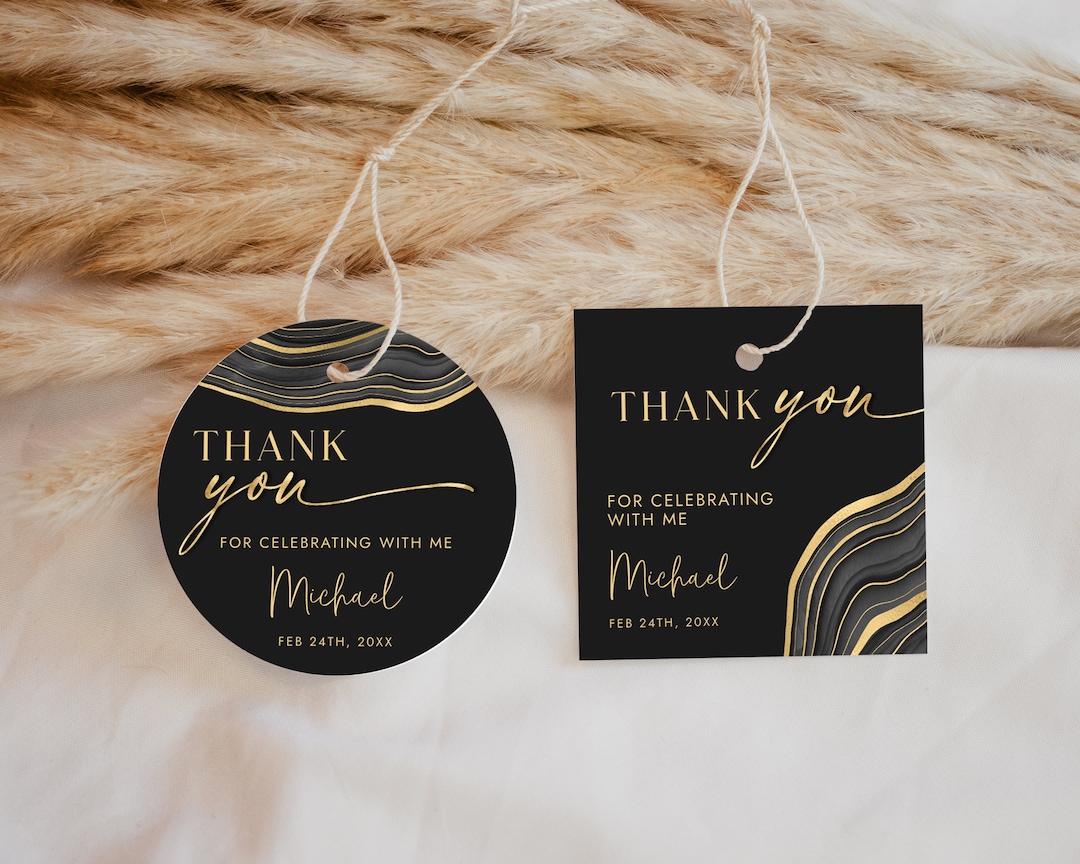 Black and Gold Favor Tag Template Circle Square Gift Tag Template Party ...